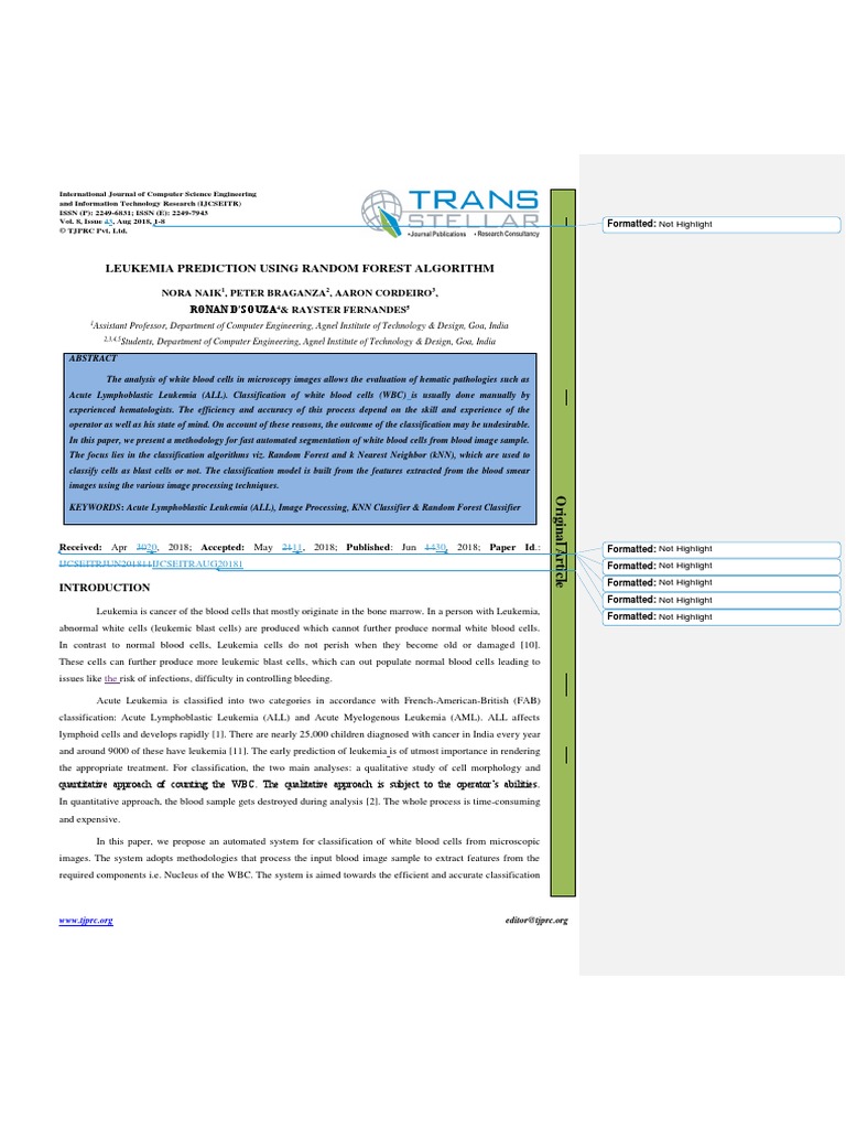Leukemia Prediction Using Random Forest Algorithm | PDF | Leukemia | Statistical Classification