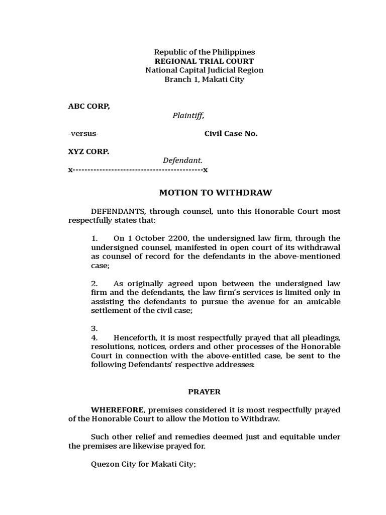 Motion To Withdraw - SCRIBD | PDF | Lawsuit | Courts