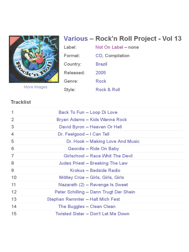 Rock'n Roll Project Vol 13 Tracklist | PDF