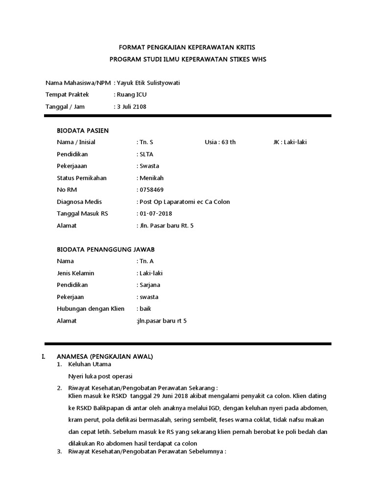 Askep Post Op Laparatomi New | PDF