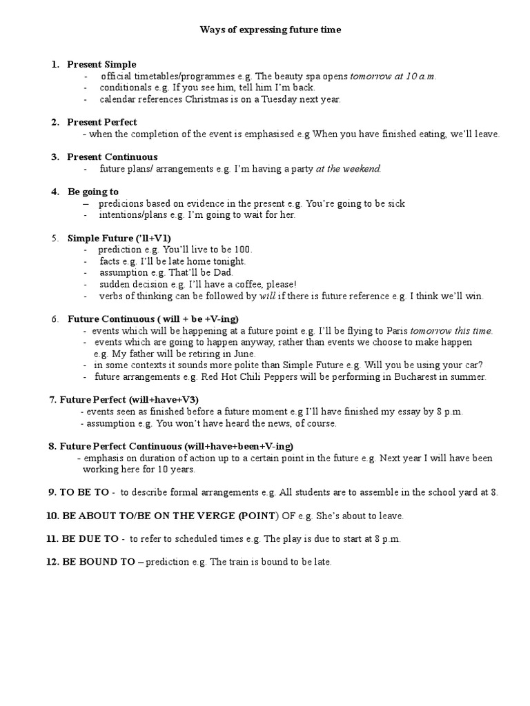 Ways of Expressing Future Time | PDF