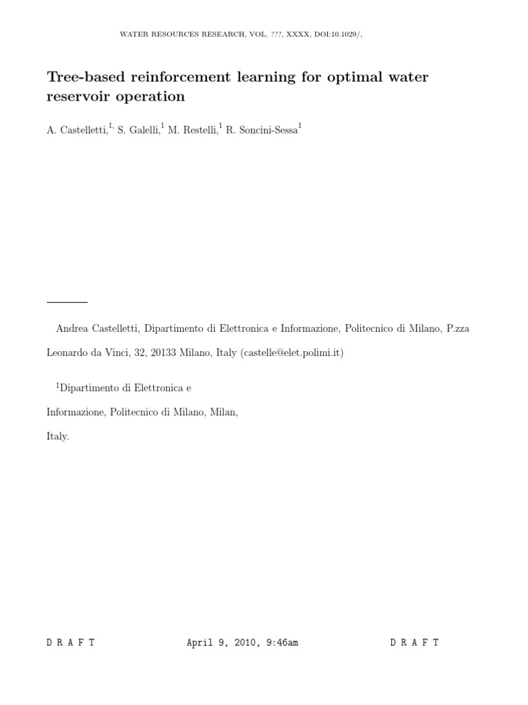 Tree-Based Reinforcement Learning For Optimal Water Reservoir Operation | PDF | Mathematical ...