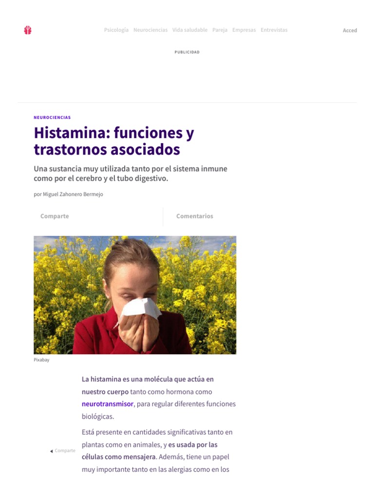 Histamina - Funciones y Trastornos Asociados | PDF | Sistema inmune ...