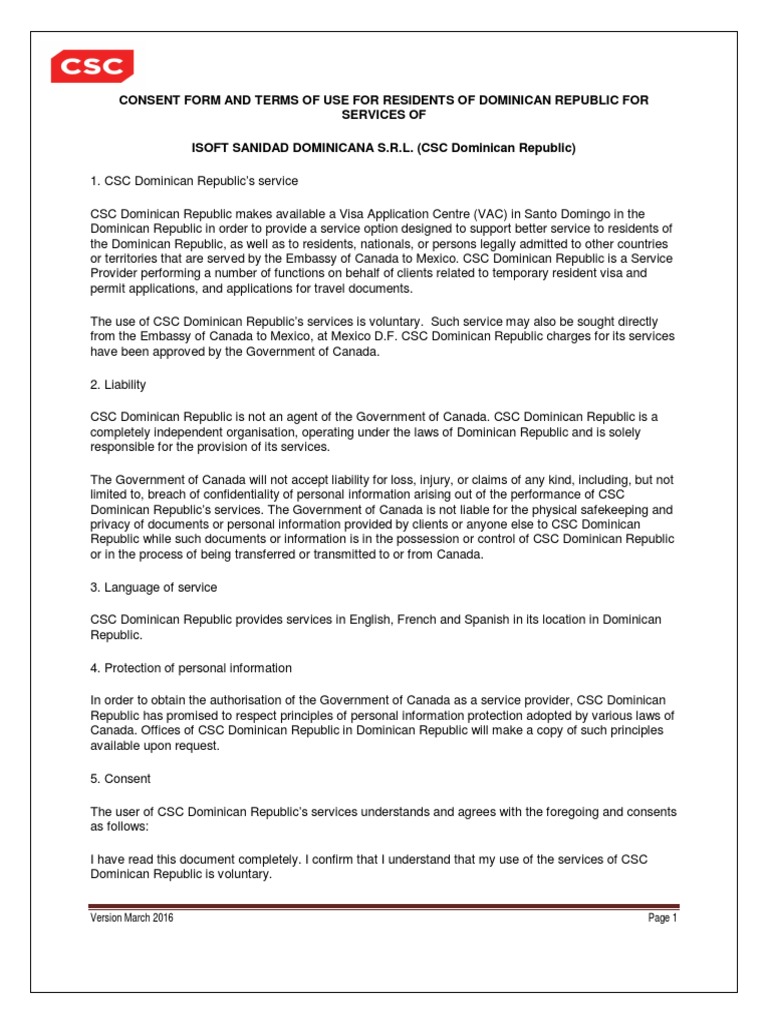 Consent Form and Terms of Use For Residents of Dominican Republic For ...