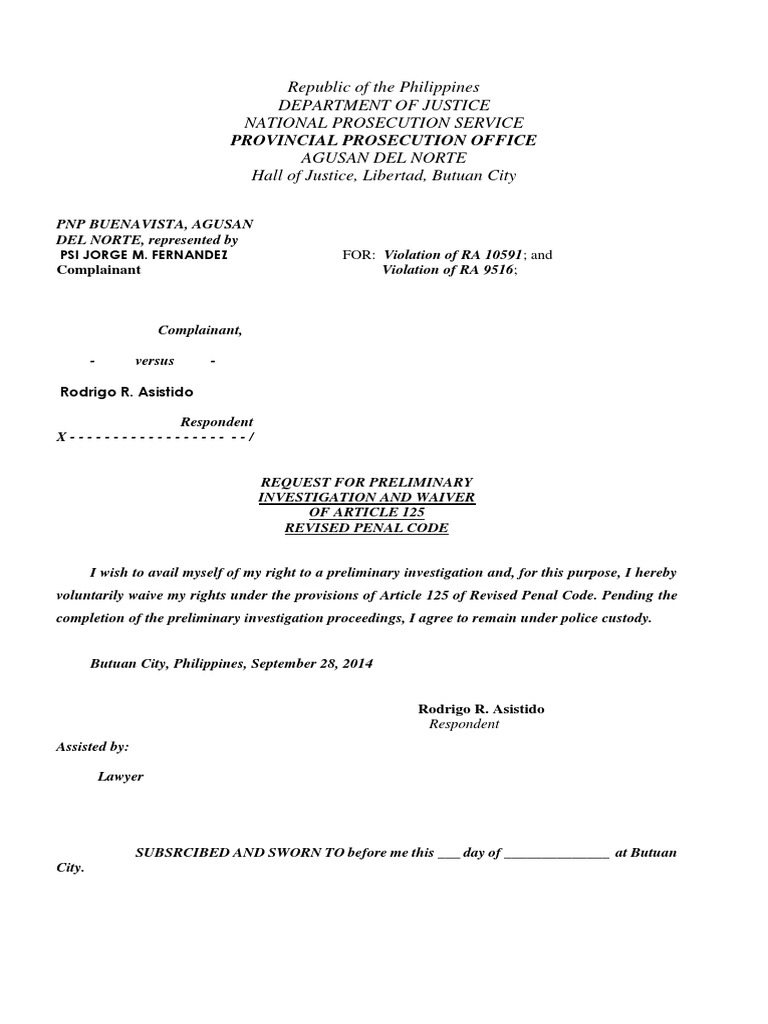 Waiver Under Article 125 of RPC