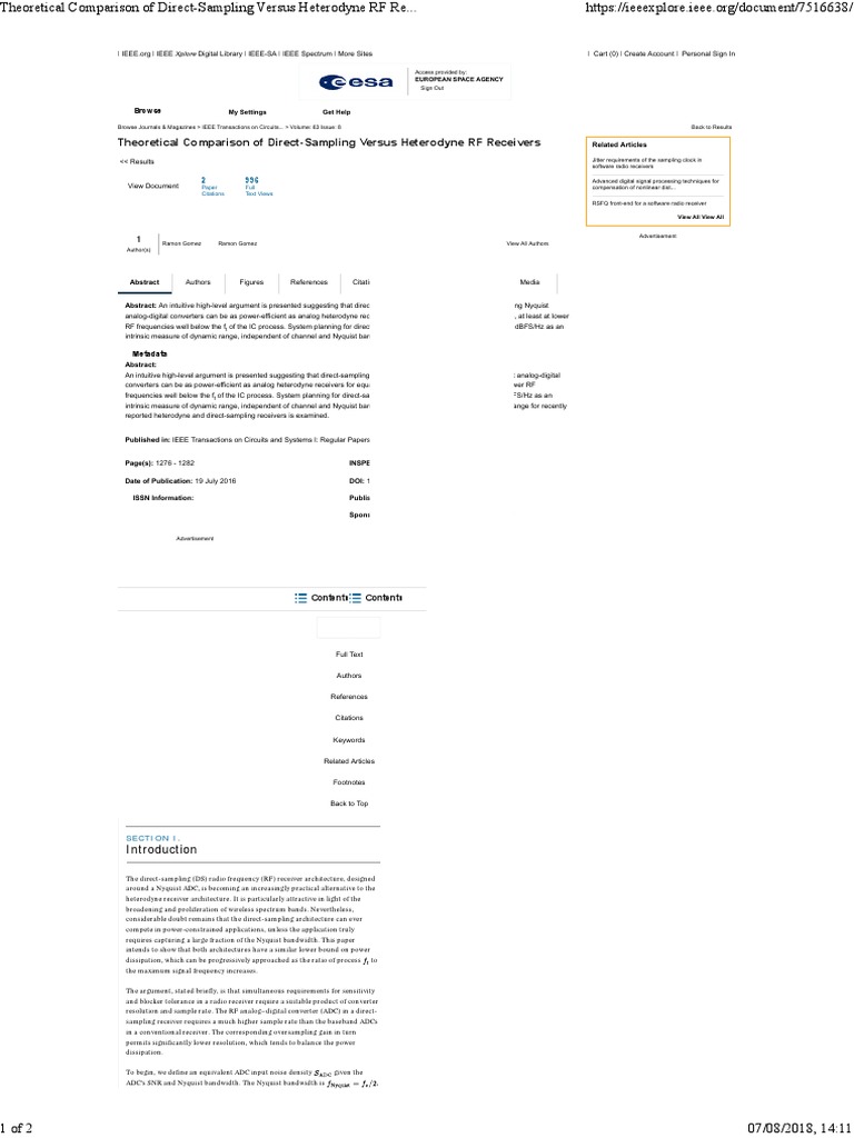 Theoretical Comparison of Direct-Sampling Versus Heterodyne RF ...