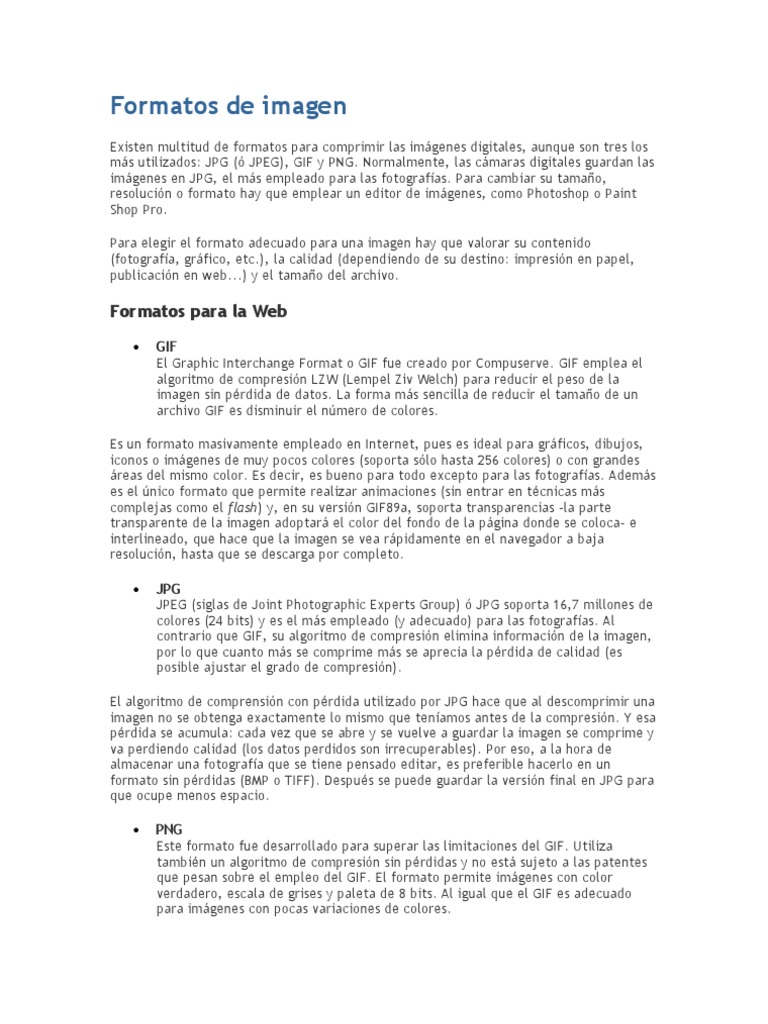 Guía de Formatos de Imagen Digital | PDF | Gráficos de computadora ...