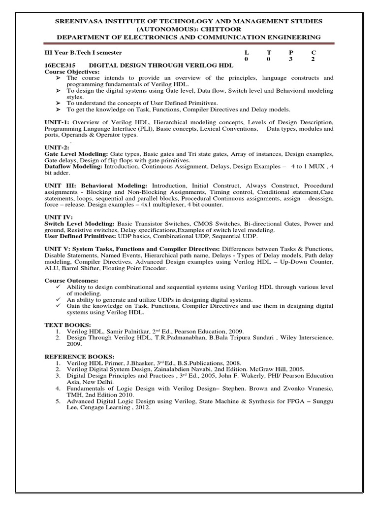 16ECE315-Digital Design Through Verilog HDL | PDF | Hardware ...