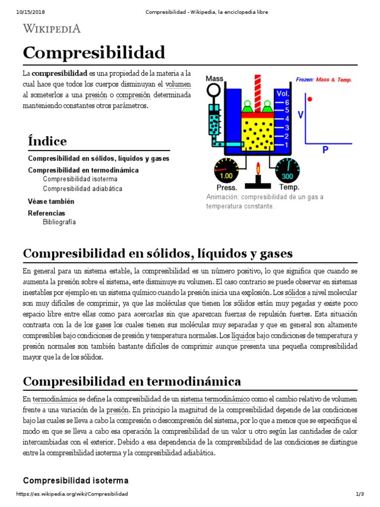 Compresibilidad - Wikipedia, La Enciclopedia Libre | PDF | Fases de la ...