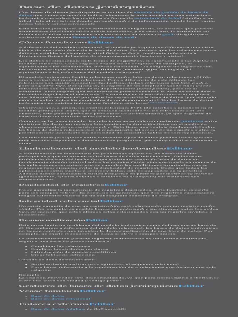 Modelo Base de Datos Jerárquica PDF | PDF | Bases de datos | Datos