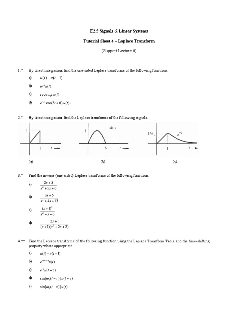 Tutorial 4 - Laplace Transform | PDF