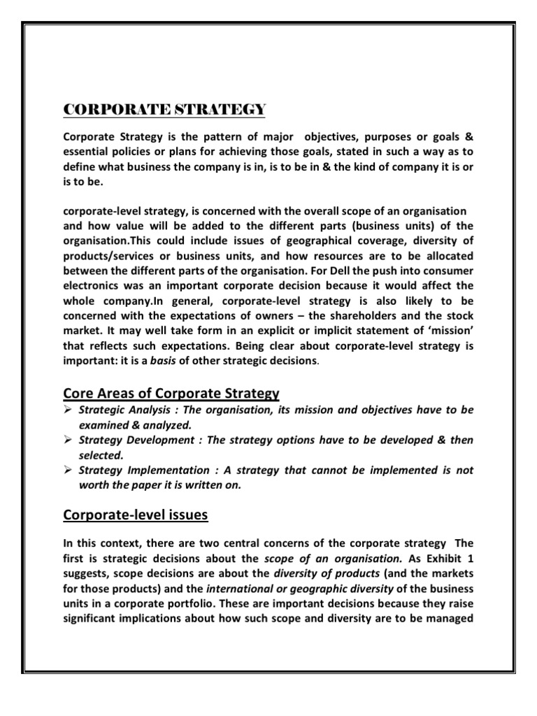 Corporate Strategy | PDF | Diversification (Finance) | Strategic Management