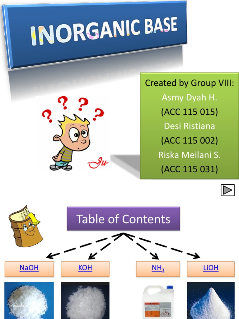 INORGANIC BASE Presentasi | PDF | Respiratory System | Sodium Hydroxide