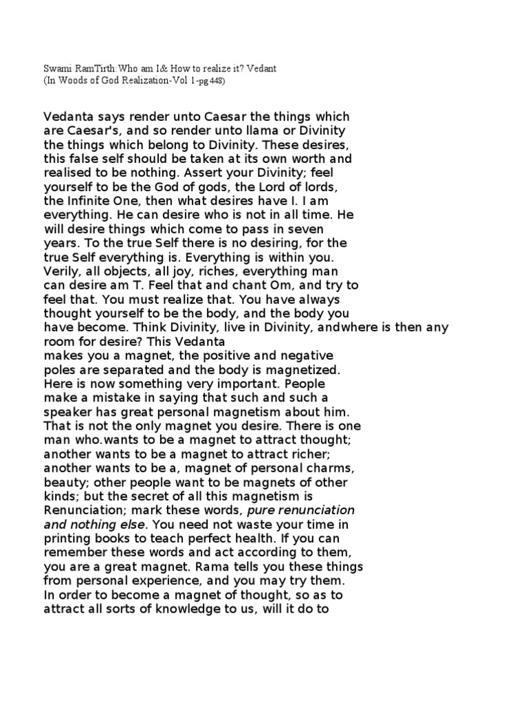 Who Am I & How To Realize That - Vedant-Swami RamTirth | PDF | Vedanta ...