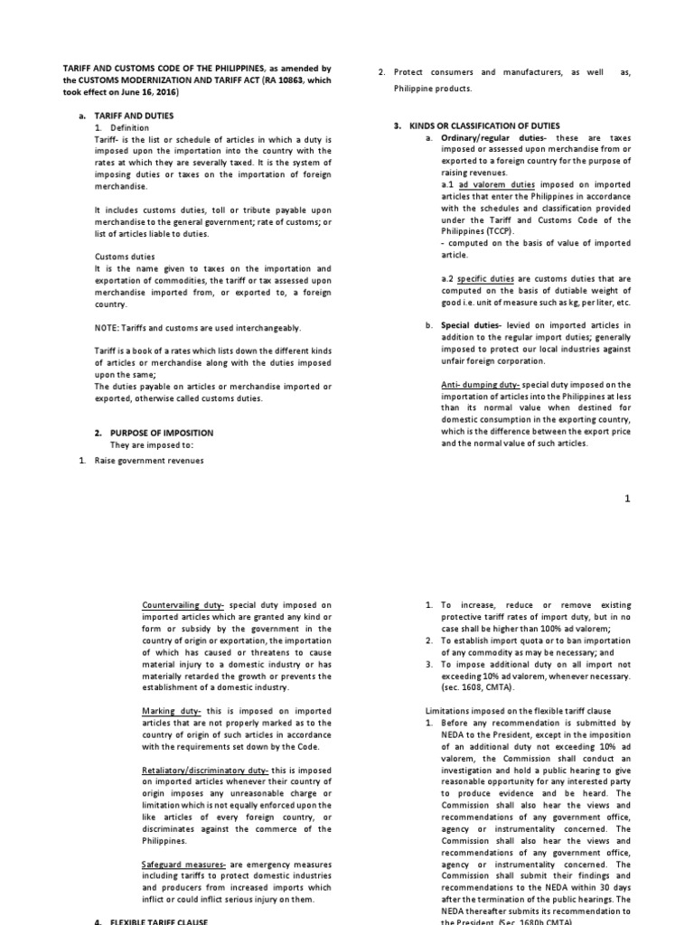 CMTA Notes | PDF | Tariff | Customs