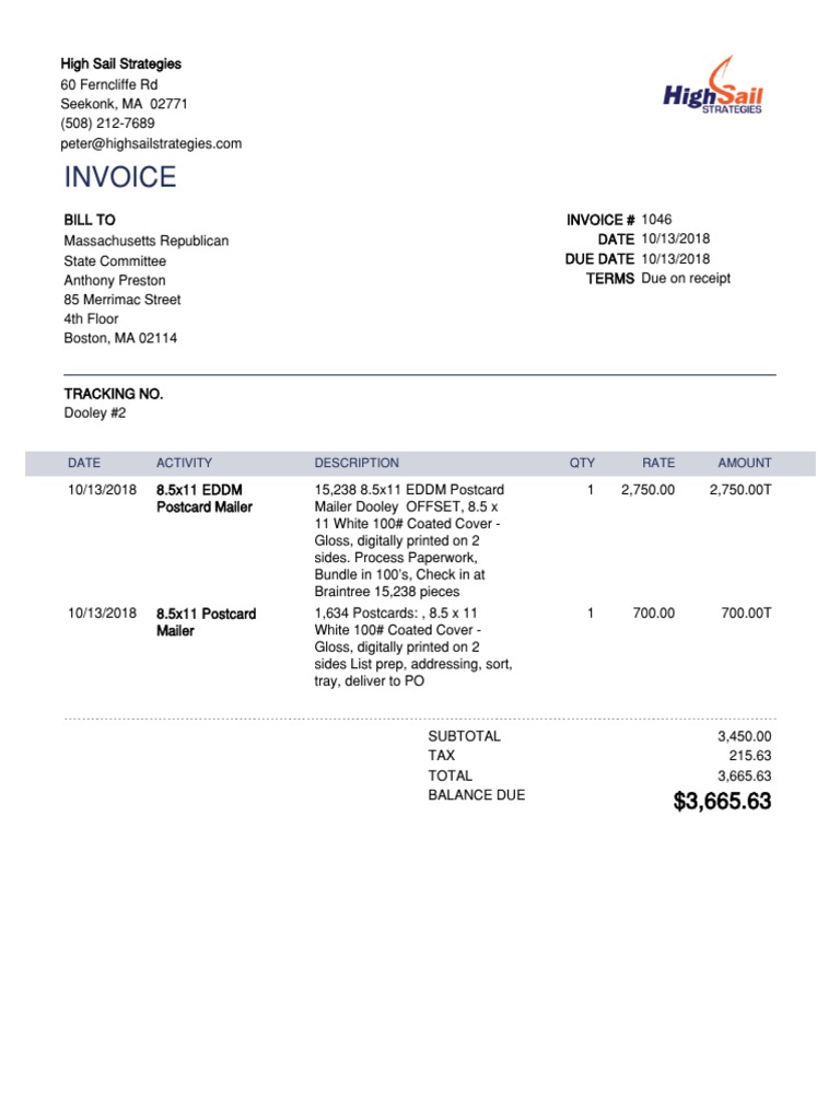 Invoice: High Sail Strategies | PDF | Written Communication | Business ...