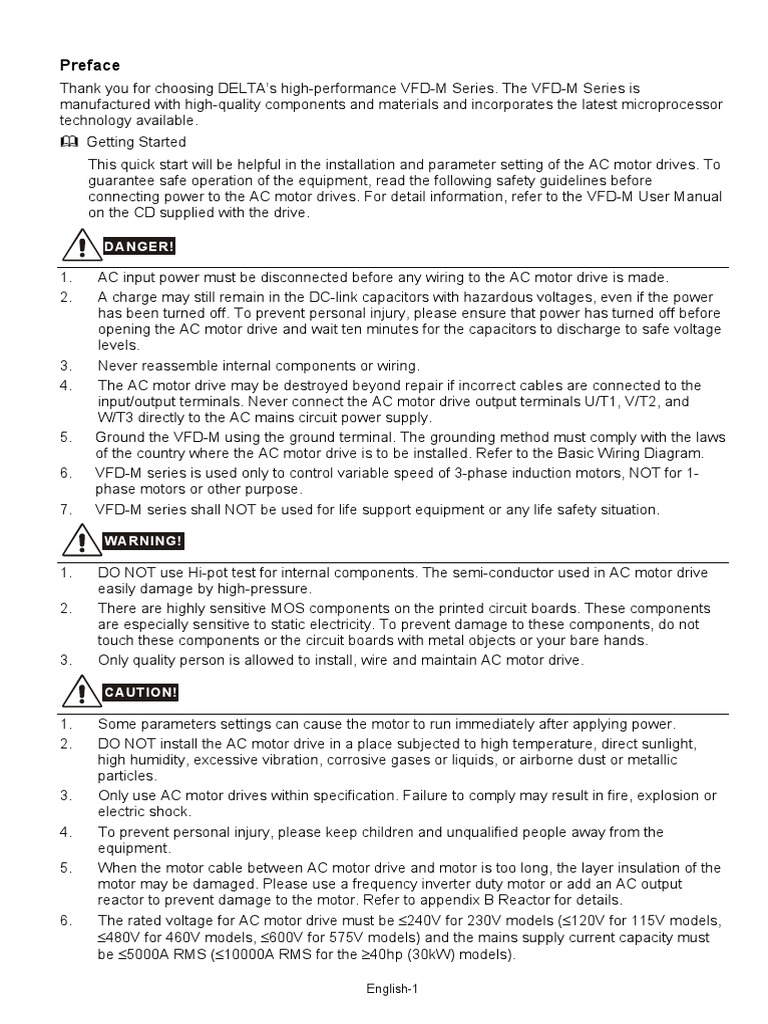 DELTA VFD-M Quickstart Manual MQ07-EN PDF | PDF | Alternating Current ...