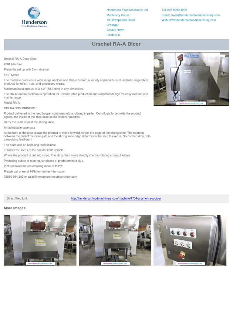 Urschel Ra A Dicer | PDF | Knife | Foods