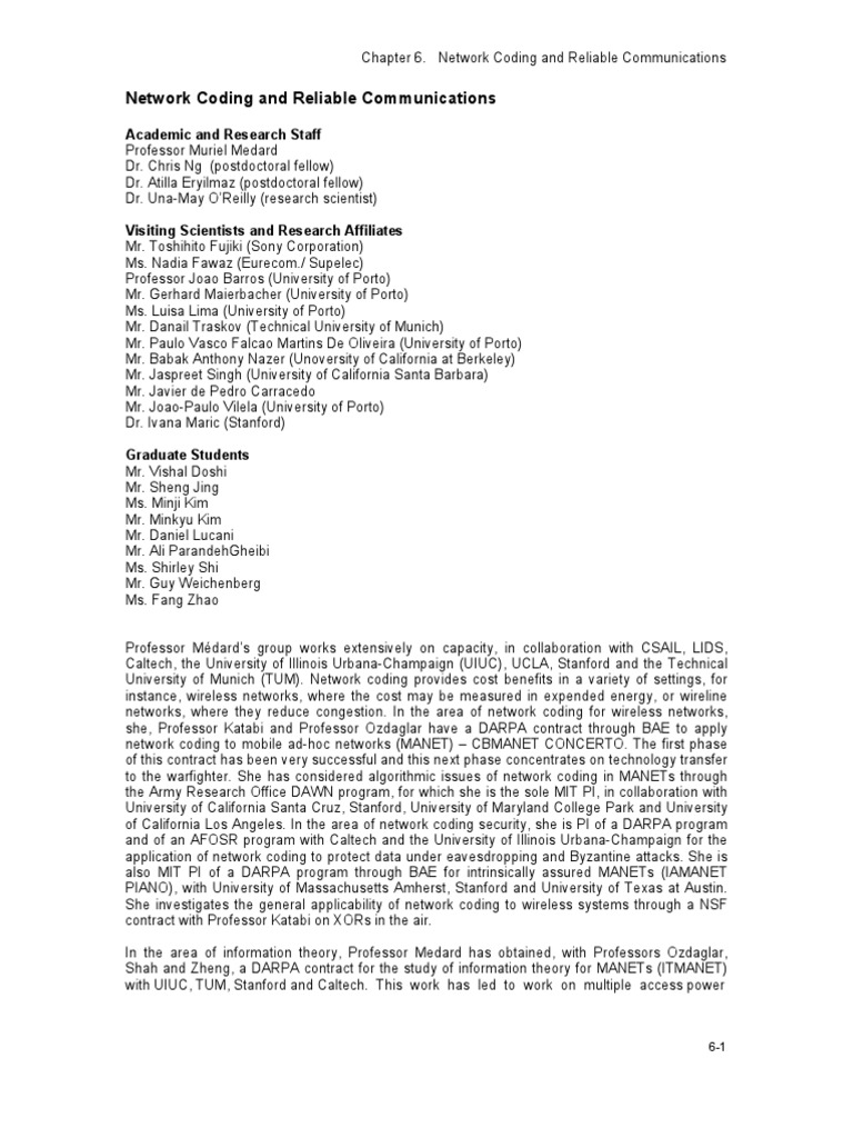 Network Coding and Reliable Communications: Academic and Research Staff ...
