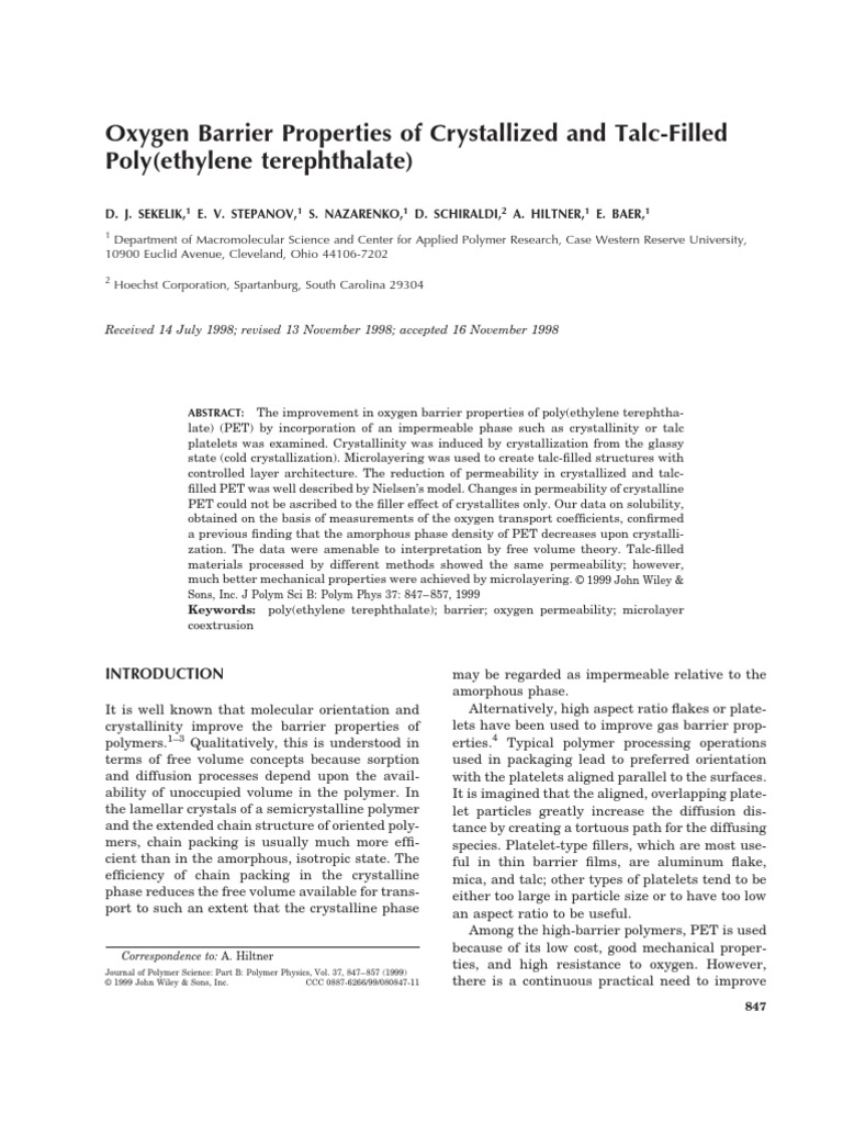 Oxygen Barrier Properties of Crystallized and Talc-Filled | PDF ...
