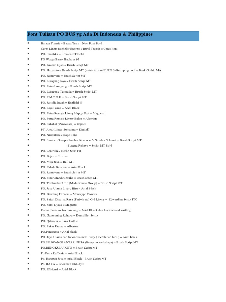Font Tulisan PO BUS Yg Ada Di Indonesia | Download Free PDF | Arial ...