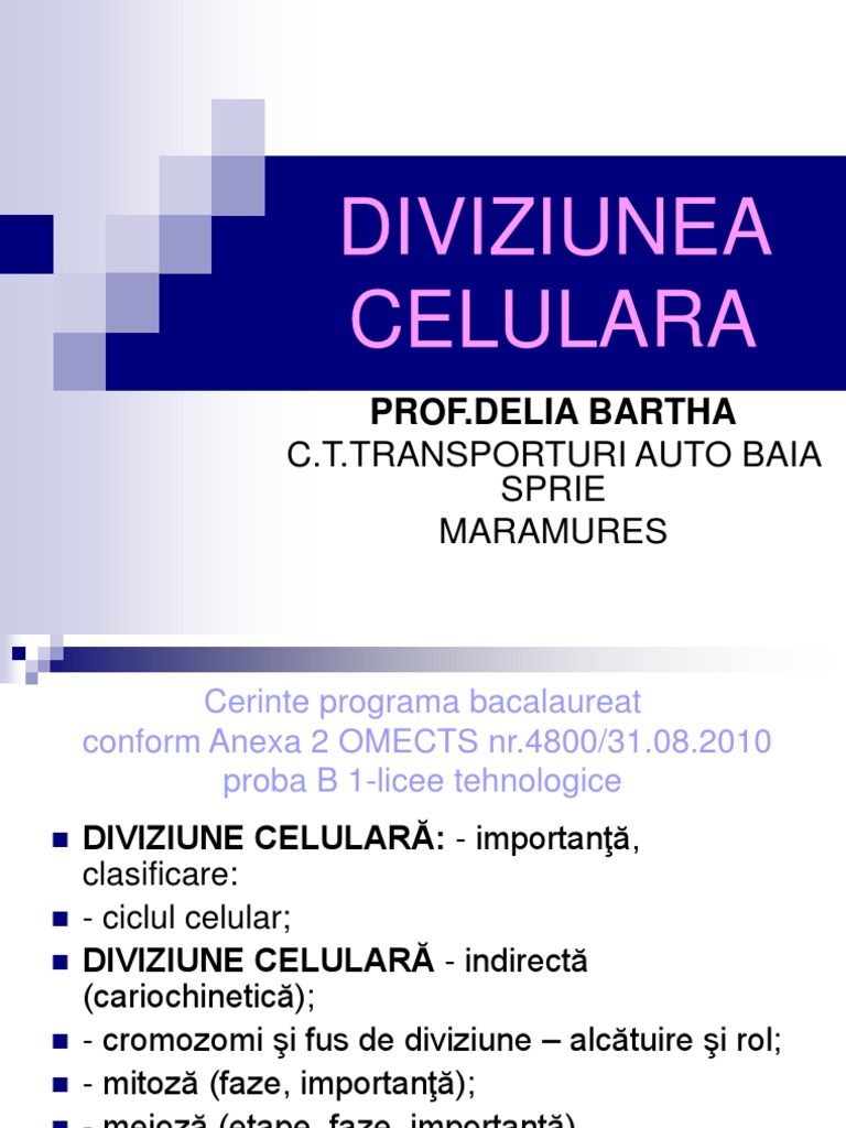 Diviziunea Celulara Clasa A IX-a Biologie | PDF