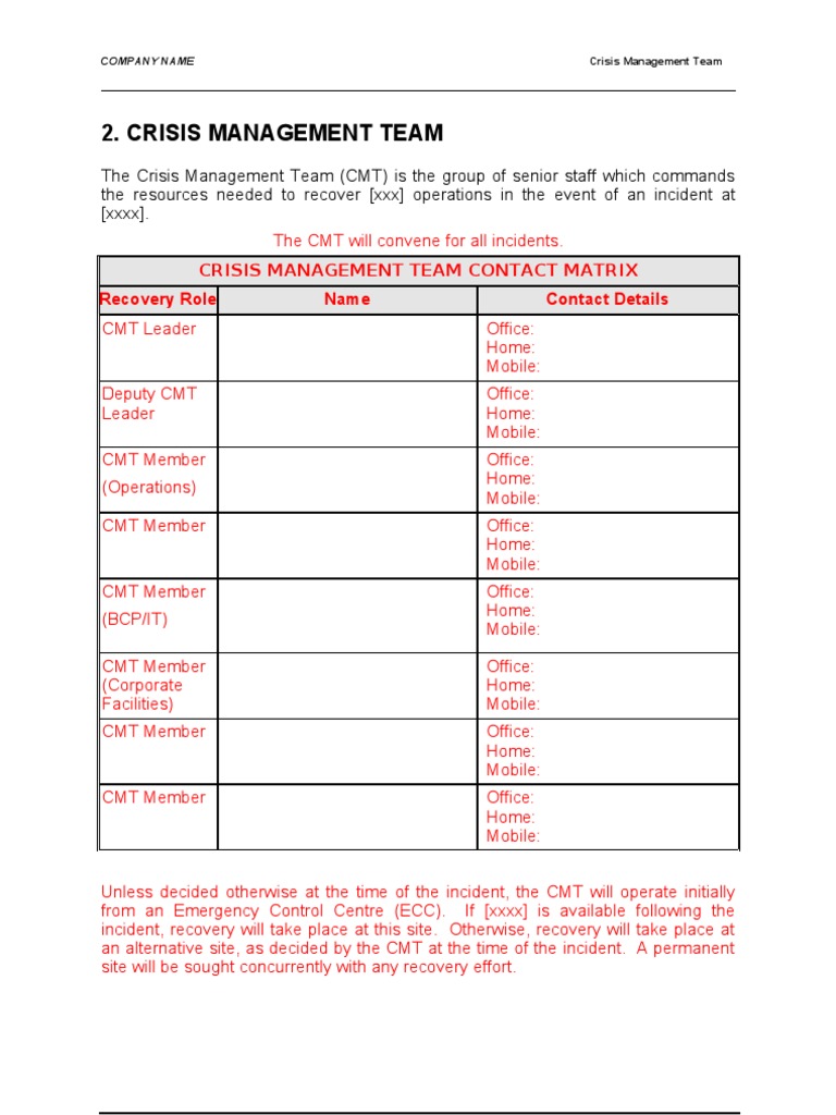 Crisis Management Contact Matrix Guide | PDF | Business Continuity ...