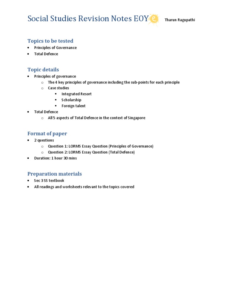 Social Studies Revision Notes EOY: Topics To Be Tested | PDF ...