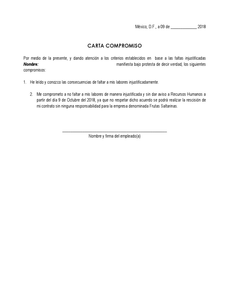 Formato de Carta Compromiso | PDF
