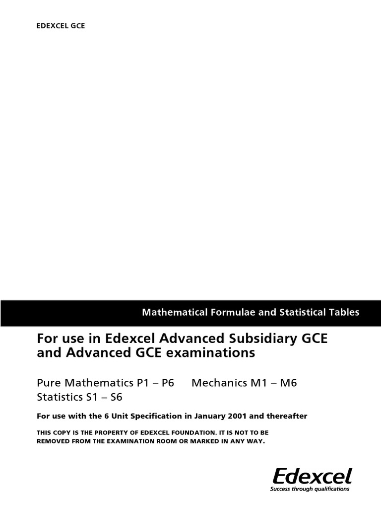 Edexcel A Level Maths Formulae Guide | PDF | Variance | Probability ...