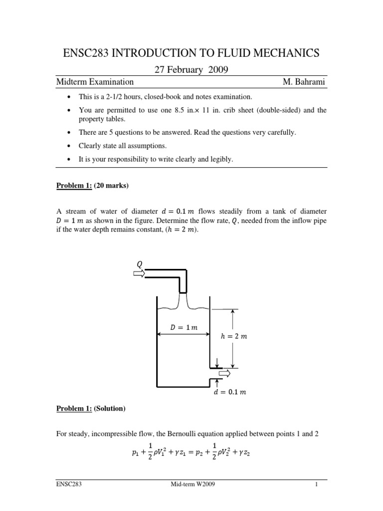 Midterm F09-Solution PDF | PDF | Fluid Mechanics | Fluid Dynamics