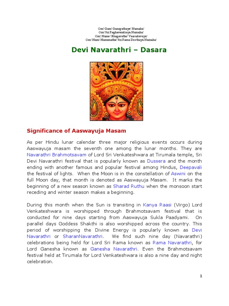 Devi Navarathri - Dasara (Significance) | PDF | Devi | Gender And Hinduism