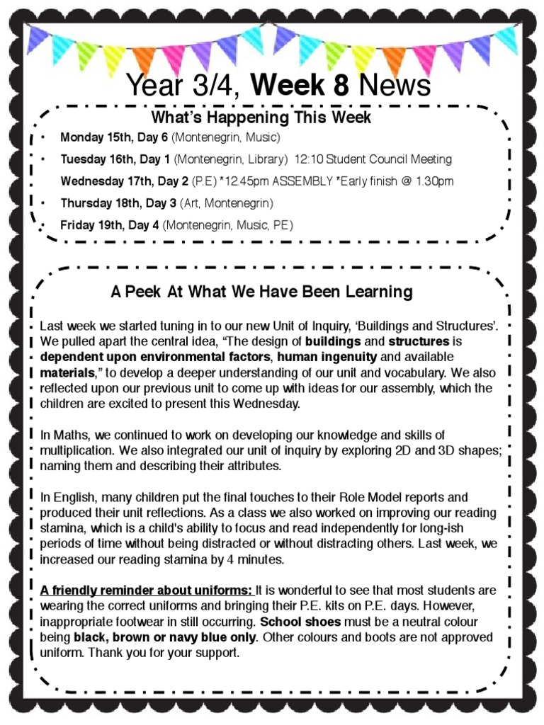 Week 8 Newsletter | PDF | Homework | Physical Education