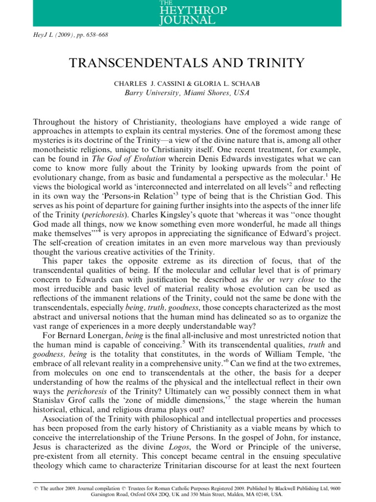 Transcendental and Trinity | PDF | Trinity | Nous