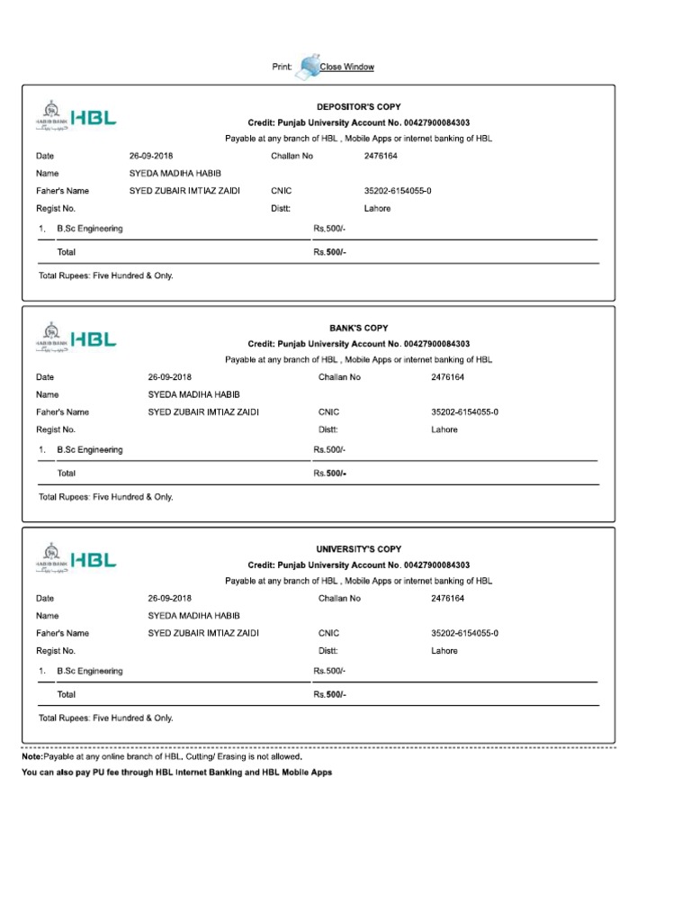 Engg Pu Challan Form | PDF