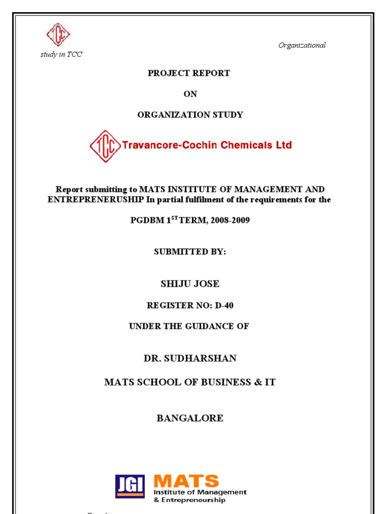 Project Report ON Organization Study: Shiju Jose | PDF | Organizational ...