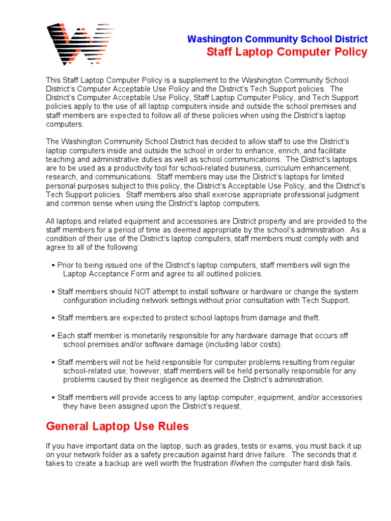 Staff Laptop Policy for Washington Schools | PDF