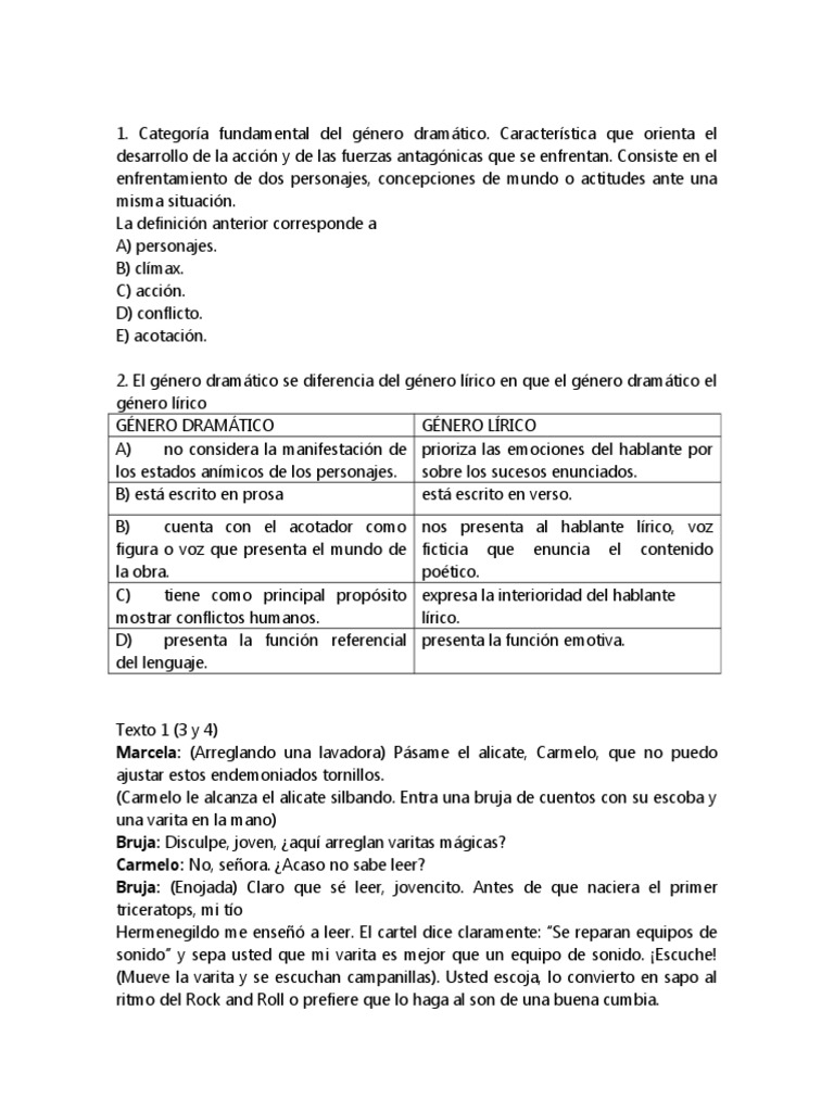 Prueba Genero Dramatico | PDF