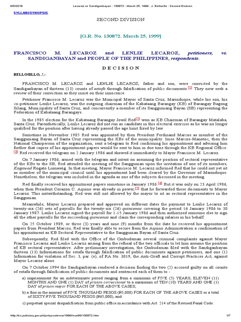 Lecaroz Vs Sandiganbayan | PDF | Intention (Criminal Law) | Burden Of Proof (Law)