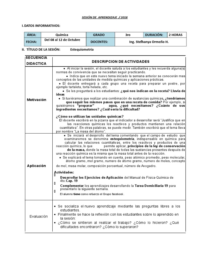 Sesion Tefy | PDF | Mole (Unidad) | Estequiometría