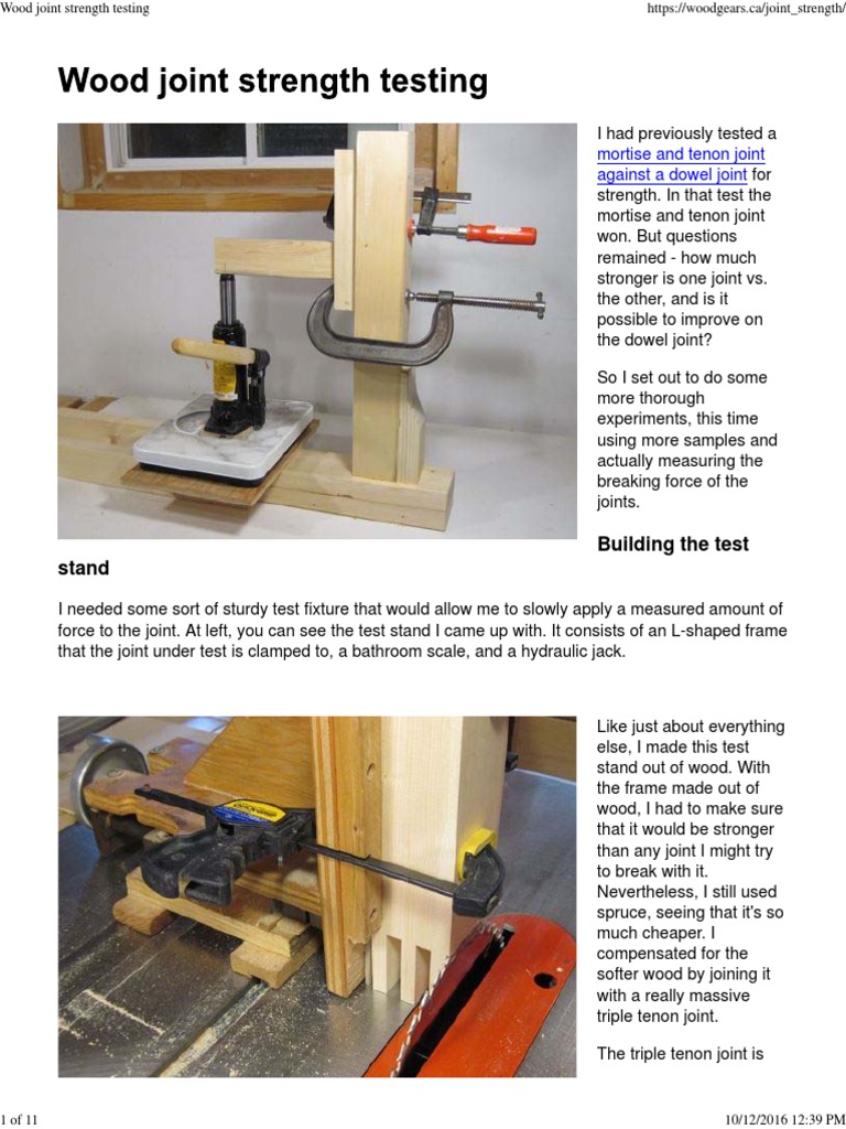 Wood Joint Strength Testing Results | PDF | Screw | Wood