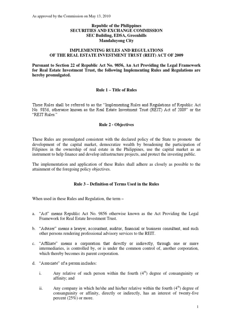 REIT IRR As Approved On May 13 2010 | PDF | Real Estate Investment ...