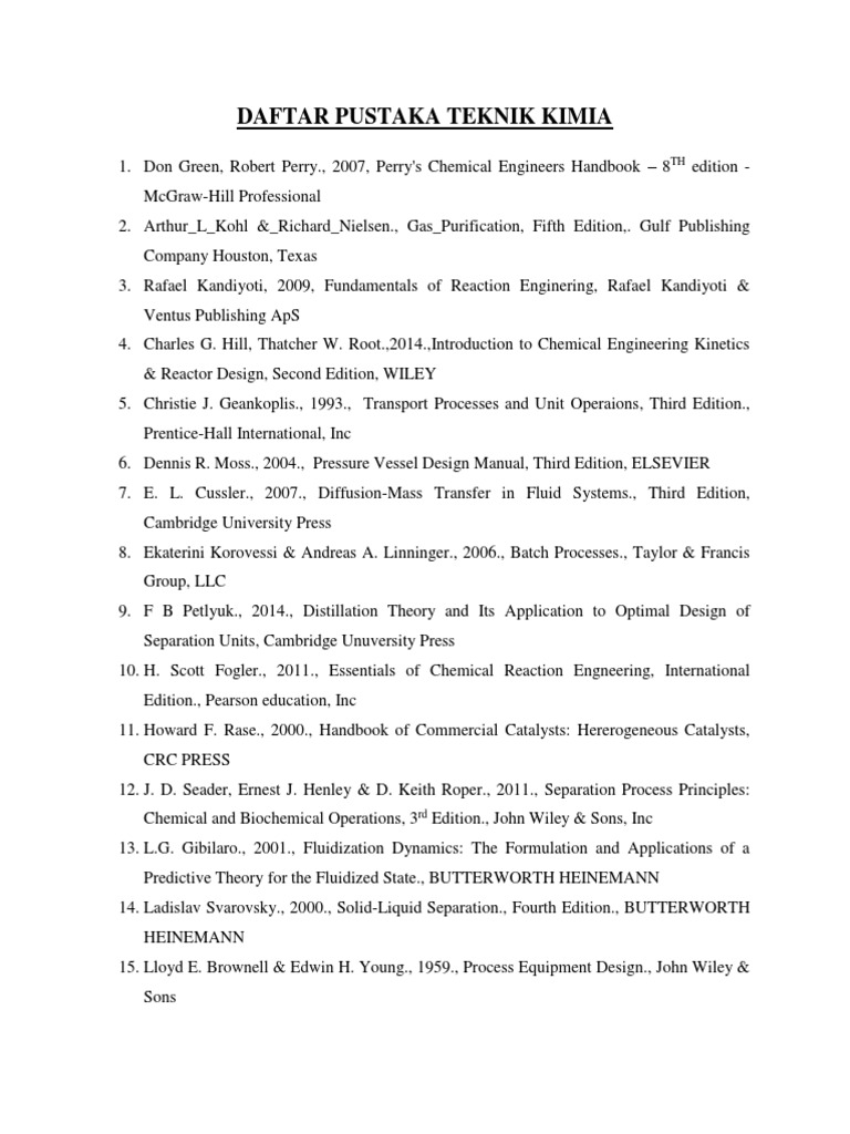Daftar Pustaka Teknik Kimia | PDF | Chemical Engineering | Chemical Reactor