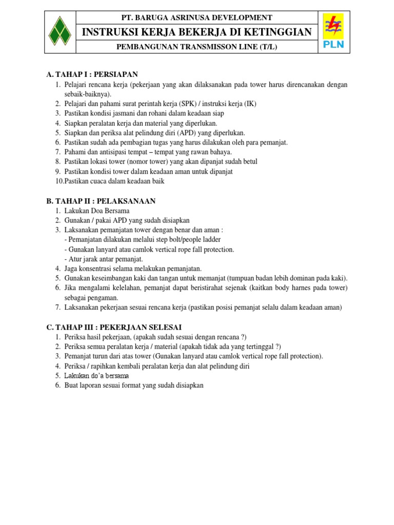 SOP Bekerja Di Ketinggian TL | PDF