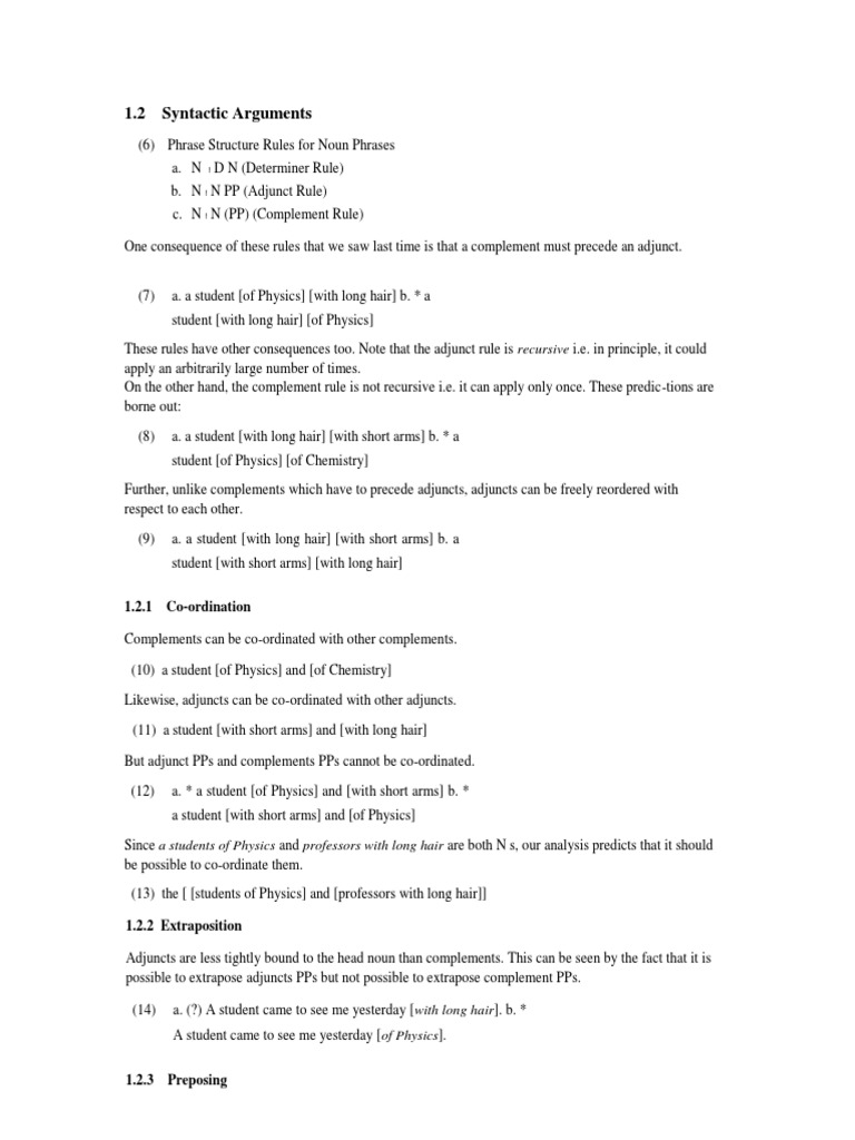 1.2 Syntactic Arguments: 1.2.1 Co-Ordination | PDF | Phrase ...