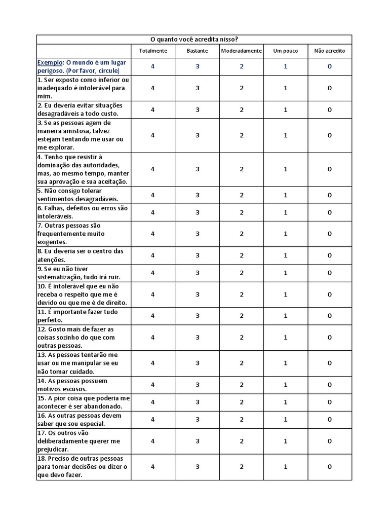 PBQ SF Questionário | PDF | Liberdade