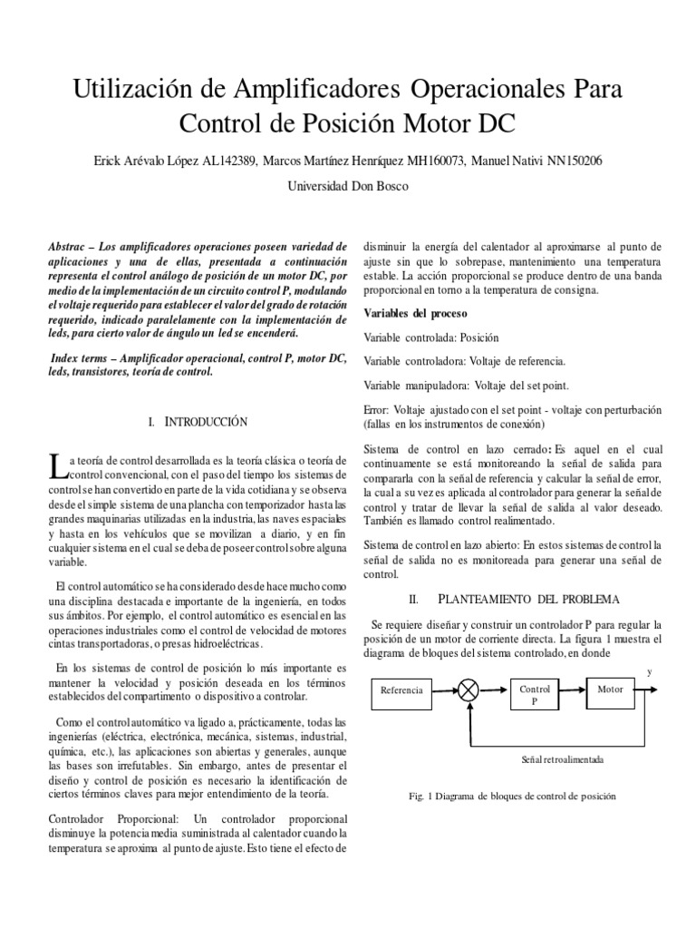 Control de Posicion Motor - Electronica | PDF | Amplificador ...