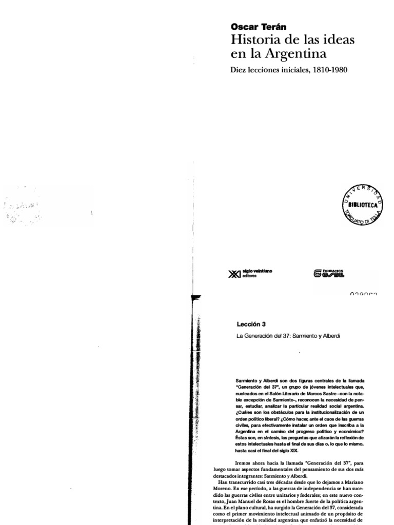 Historia de Las Ideas en La Argentina, Oscar Terán | PDF | Romanticismo | Civilización