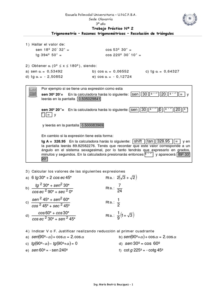 Tp2 Trigonometria Func Trig 2010 | PDF | Triángulo | Trigonometría