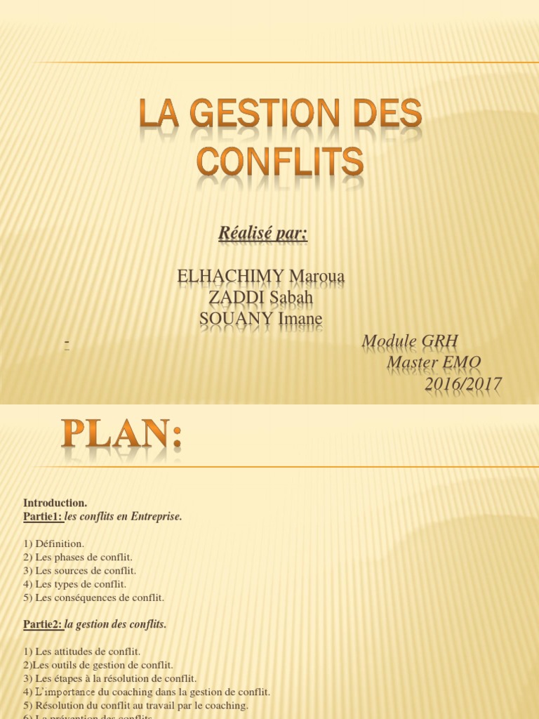 Gestion Des Conflits Exposé GRH | PDF | Sciences comportementales ...